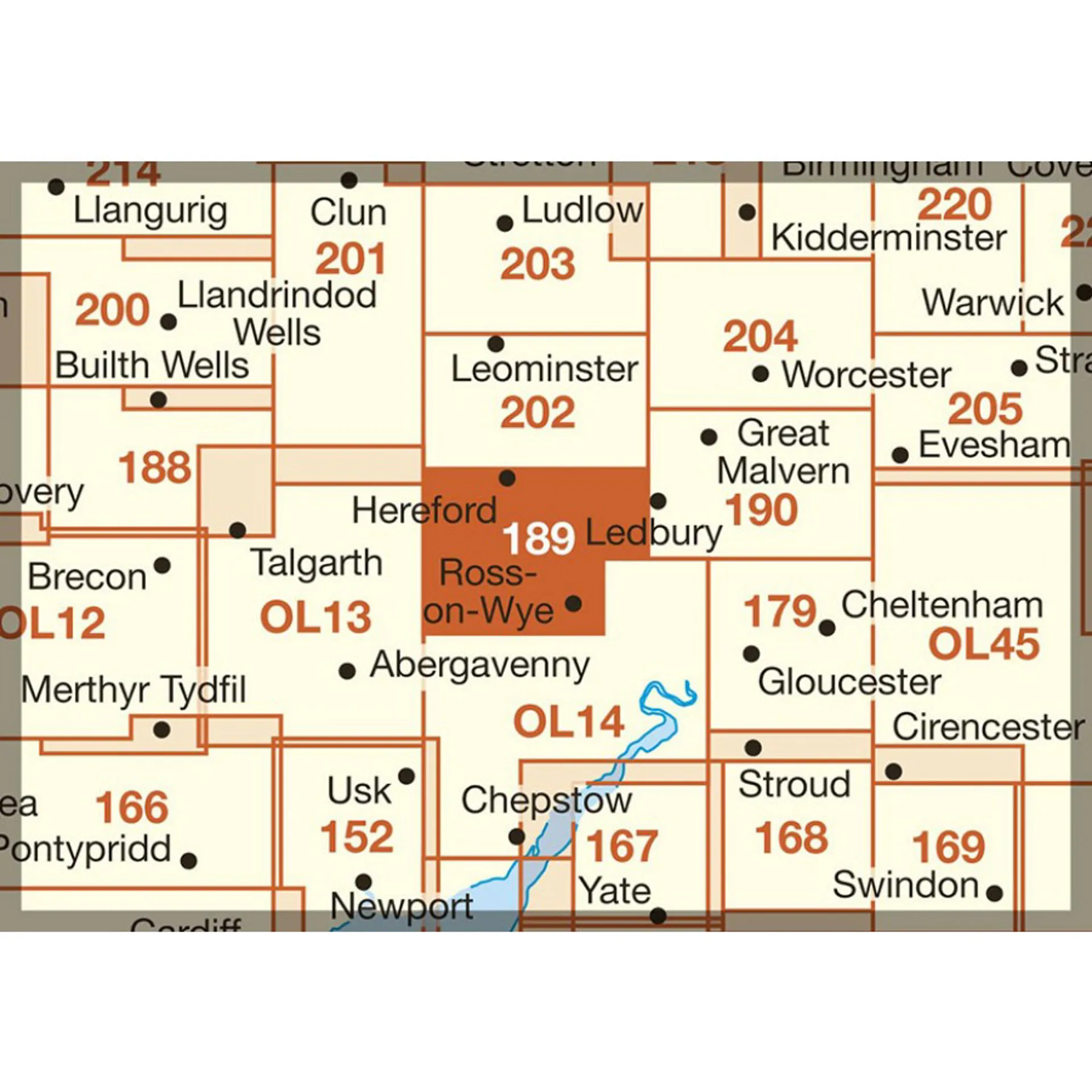 OS Explorer 189 Hereford and Ross-on-Wye Map