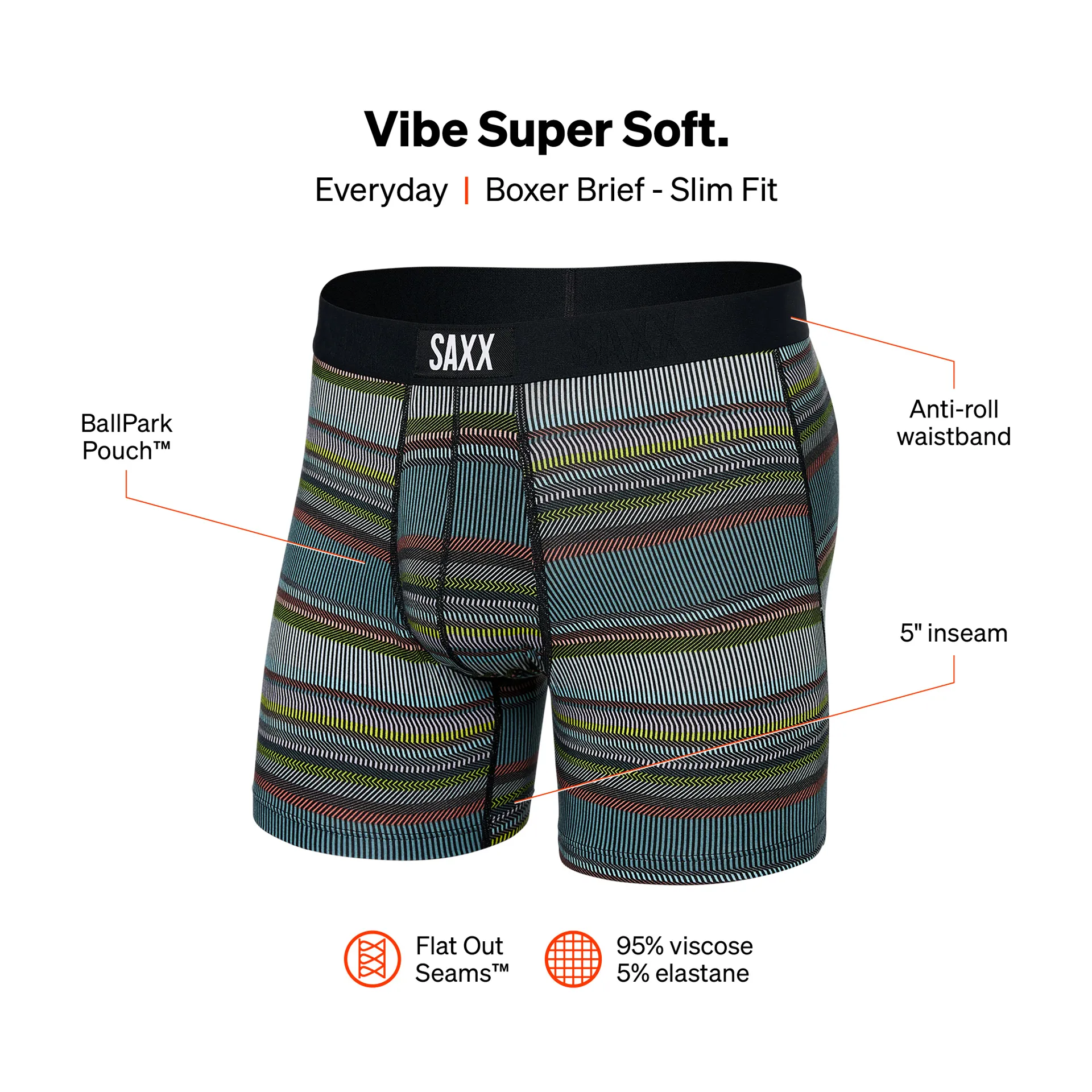 Saxx Men's Vibe Super Soft Boxer Brief Hyperactive Stripe